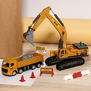 CUTE STONE Alloy Construction Vehicles Truck Toy Set, Kids Engineering Truck Playset, Crane, Excavator, Cement, Fuel Truck, Wheel Loader with 3 Interchangeable Parts,Gift for Toddlers Boys Children