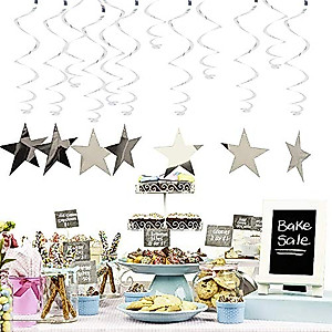BEISHIDA Silver Star Hanging Swirl Decorations,Hanging Silver Party Supplies for Graduation Wedding Baby Shower Decorations, Pack of 30