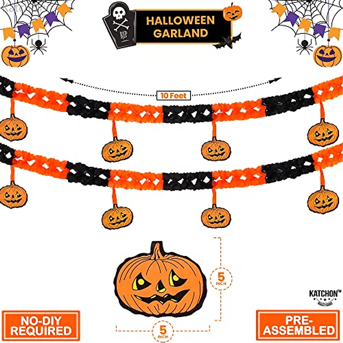 Halloween Pumpkin Garland - 10 Feet, 2 Pieces | Halloween Banner for Mantle | Halloween Garland, Halloween Birthday Party Decorations | I Smell Kids Halloween Decorations | Halloween Party Decorations