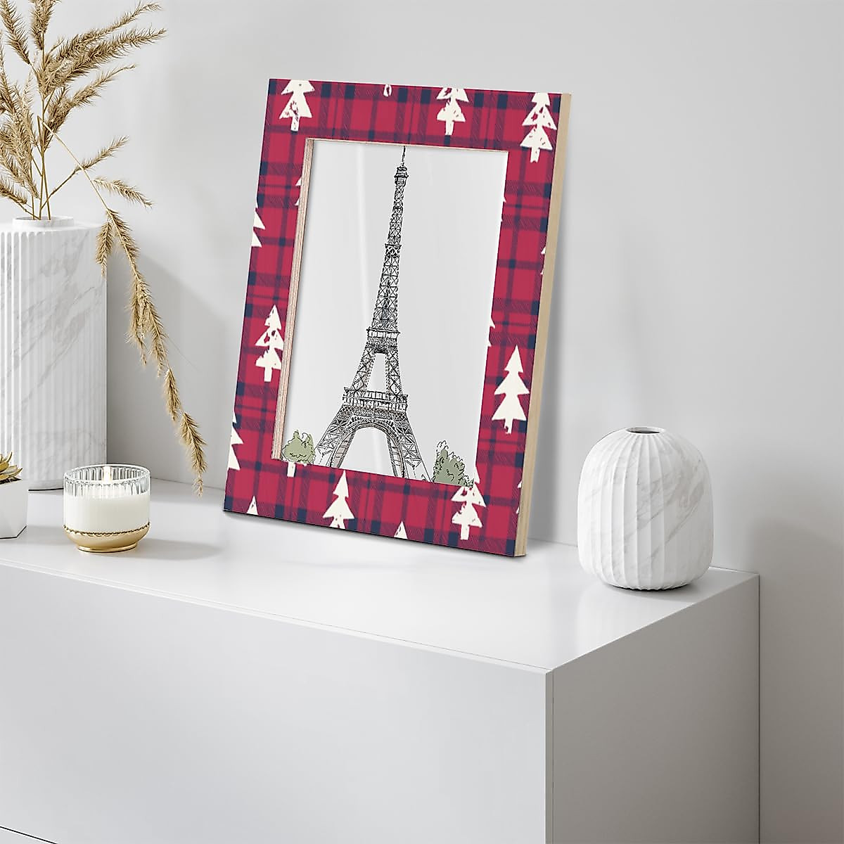 POFATO Red Plaid Christmas Tree 8x10 Picture Frame Wood Photo Frame for Tabletop Display Wall Mount Picture Frame Display 8 x 10 Inch Photo Wall Decor Home Gift Frames