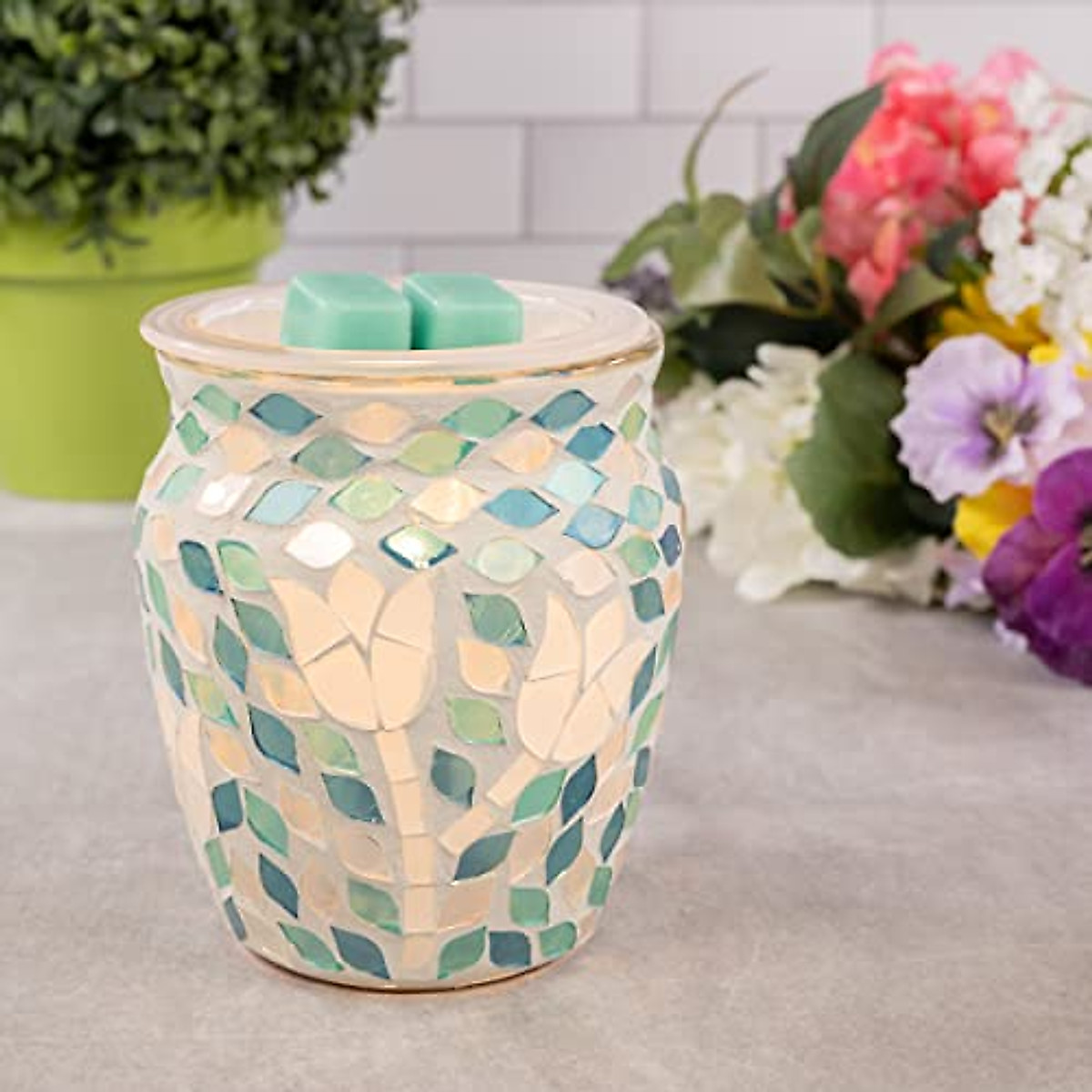 Scentsationals Wax Melt Warmer, Wax Warmer for Scented Wax Melts - Mosaic Collection Garden Delight - Candle Wax Melter for Fragrance Cubes and Tarts