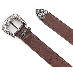 INOGIH Western-Leather-Belts-Women Vintage Waist-Belts with Hollow Out Flower Buckle