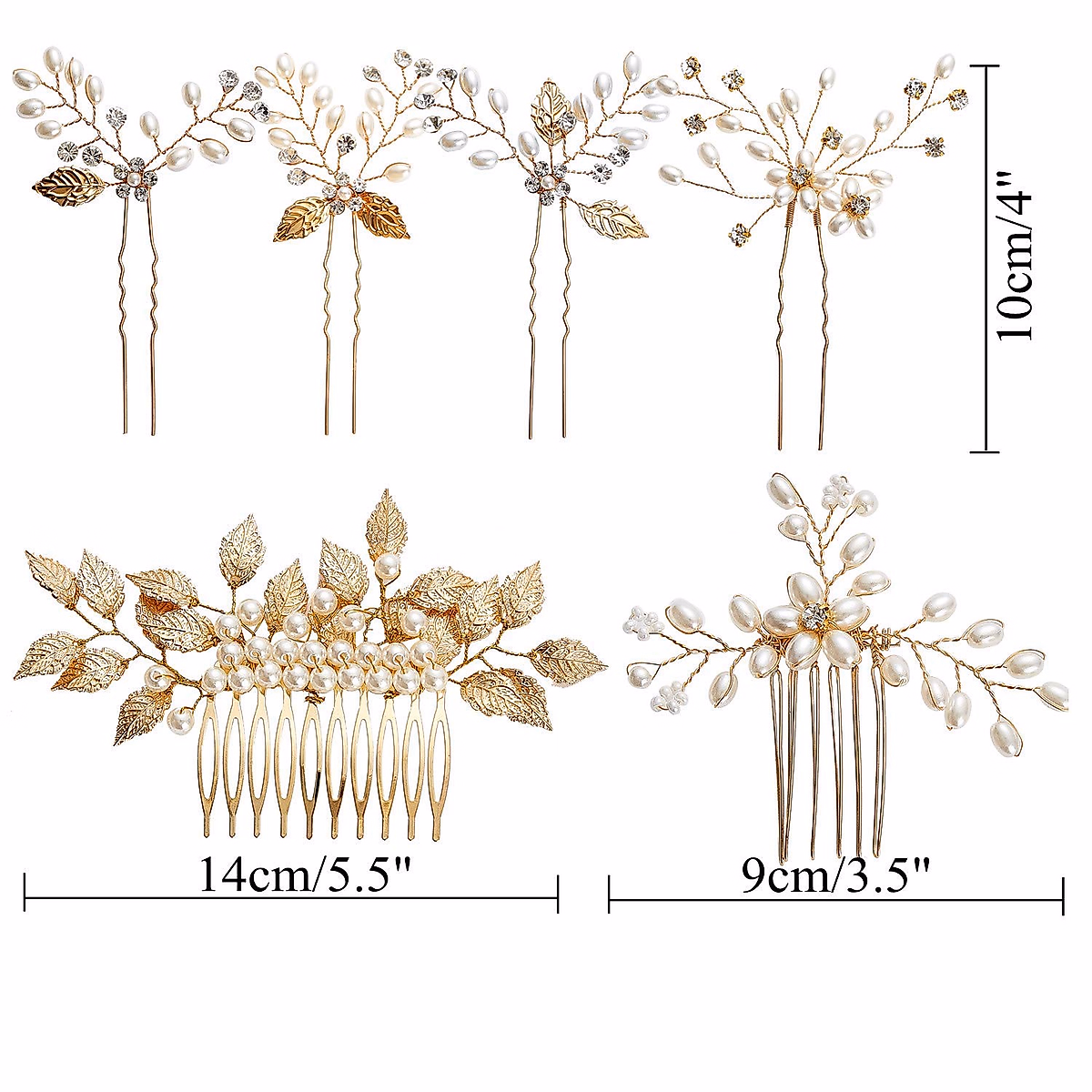 inSowni 26 Pack Gold Wedding Bridal Hair Side Combs+U Shaped Hair Pins Clips Barrettes Leaf Flower Rhinestone Pearl Hair Pieces Updo Accessories Jewelry Headpieces for Women Girls Brides Bridesmaids