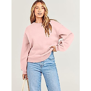 Caracilia Women's Crewneck Sweatshirts Oversized Fleece Hoodies Tops Casual Loose Pullover Sweaters 2024 Fall Clothes Pink Small