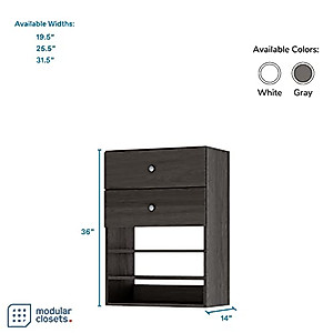 Short Closet Shelves Tower - Modular Closet System With Drawers (2) - Corner Closet System - Closet Organizers And Storage Shelves (Grey, 31.5 inches Wide) Closet Shelving