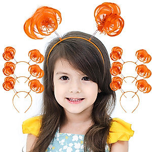 ArtCreativity Orange Ponytail Headbands for Kids - Set of 6 Head Boppers - Cute Tinsel Headband for Girls with Bopper Springs - Adorable Orange Party Favor Accessories - Pom Pom Headbands for Women