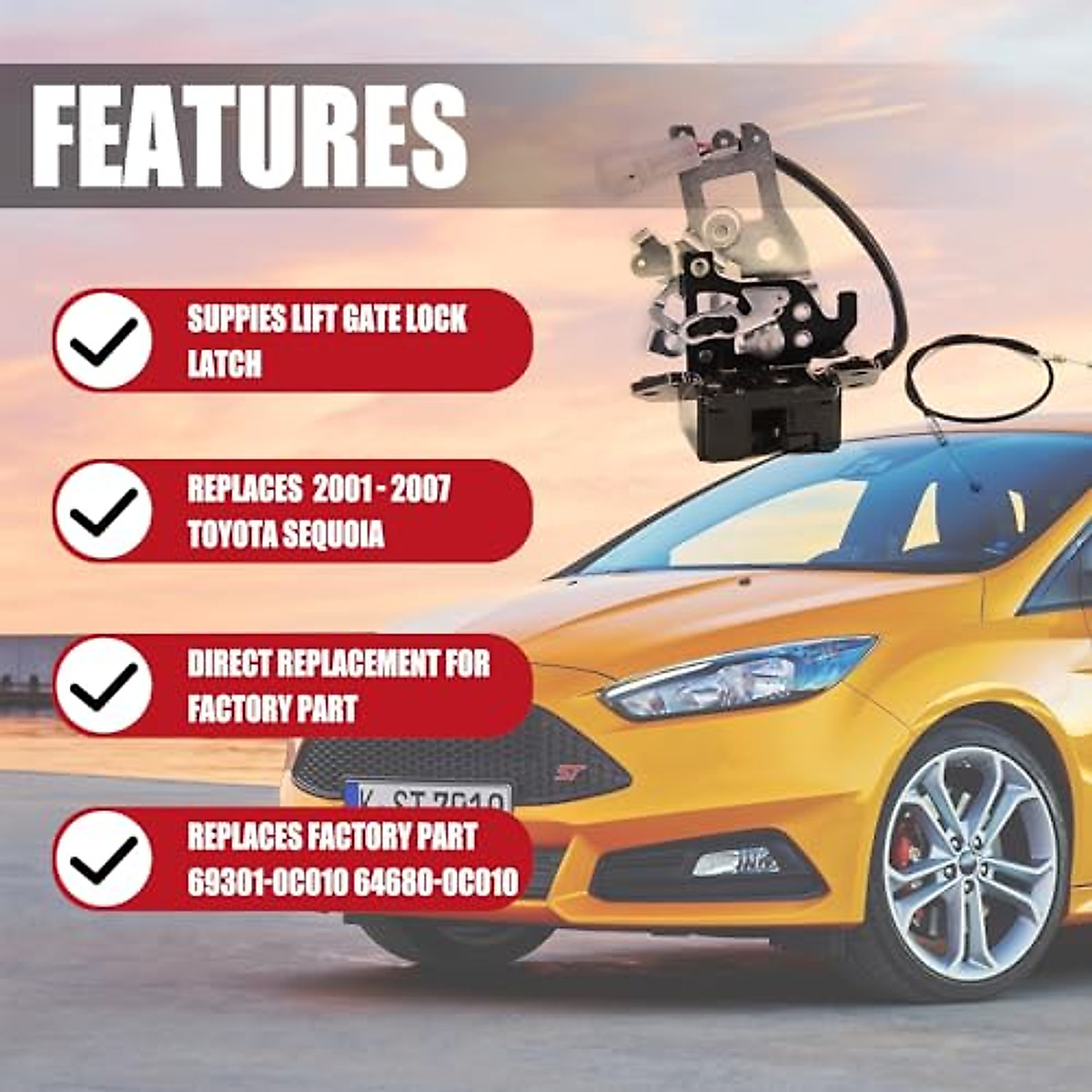 Rear Liftgate Actuator Hatch Trunk Latch Tailgate Lock Replaces for Toyota Sequoia 2001 2002 2003 2004 2005 2006 2007 69301-0C010 64680-0C010 931-861
