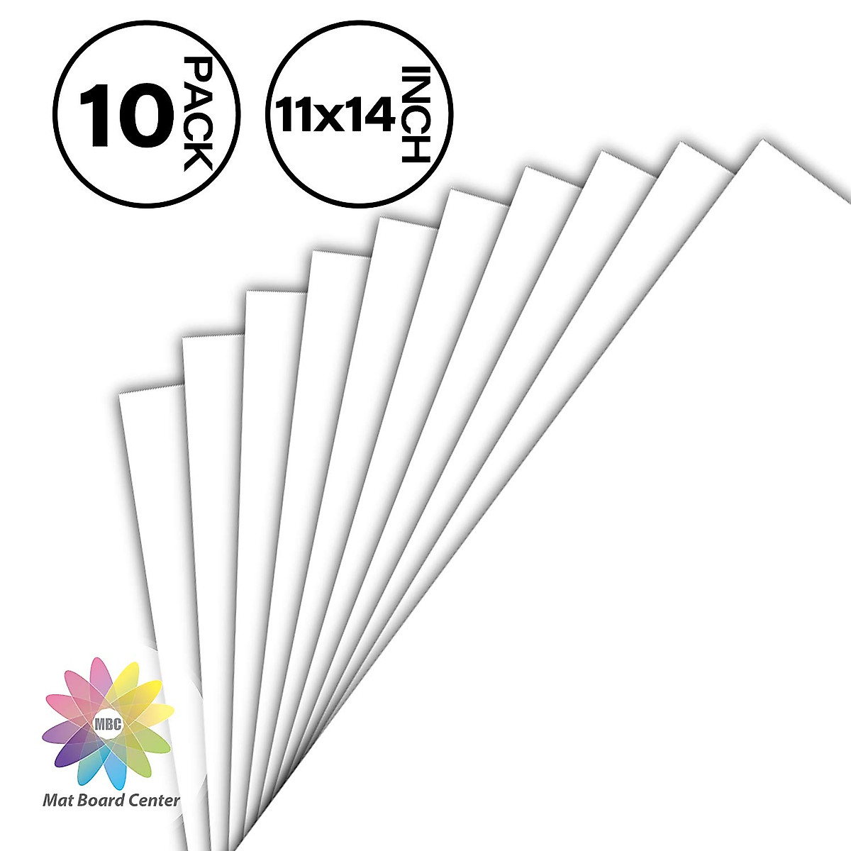 Mat Board Center, Pack of 10 11x14 White Uncut Mat Boards, Acid Free, 4-Ply Thickness, White Core, Great for Pictures, Photos, Framing Backing