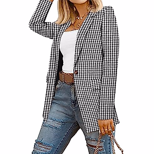 CRAZY GRID Women Casual Business Blazer Professional Work Blazer Jacket Ladies Stretch Long Sleeve Fashion Suit Jacket Plus Size XL Houndstooth