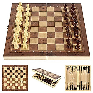 Icegrey Folding Wooden Chess Board Traditional Games Portable Storage International Chess Set for Kids and Adult School Outdoor Travel 24x24cm(9.4''x9.4'')