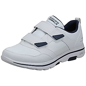Skechers Men's Gowalk-Athletic Hook and Loop Walking Shoes | Two Strap Sneakers | Air-Cooled Foam, White/Navy, 13