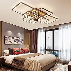 HIHIHOMY 41.7in Modern LED Ceiling Light for Living Room,120W Brown Modern Dimmable Flush Mount Led Ceiling Light Fixtures,8 Square Frame Acrylic with Remote Ceiling Lamps