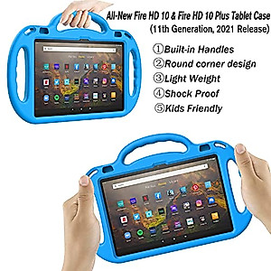 LTROP Kids Case for Fire HD 10 and Fire HD 10 Plus (11th Generation, 2021 Release) 10.1-Inch with Shoulder Strap, Light Weight Shockproof Kid-Proof Handle Stand Cover Case for Fire HD 10 2021, Blue