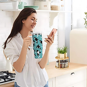 KEEPREAL 40 oz Killer Whale Pattern Tumbler with Handle, Insulated Sports Water Bottle with Lid and Straw, Thermal Stainless Steel Travel Coffee Mug Cup