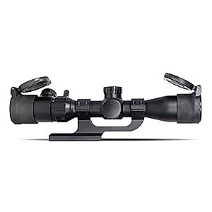 Monstrum 3-9x32 AO Rifle Scope with Illuminated Range Finder Reticle and Parallax Adjustment | ZR250 H-Series Offset Scope Mount | Monstrum Flip Up Lens Cover Set | Bundle