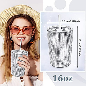 6 Pieces Bling Cup Glitter Rhinestone Water Bottle Insulated Studded Bling Tumbler Refillable Diamond Stainless Steel Thermal Bottle with Chain Lids Straws for Wine Coffee, 12 oz, 17 oz, 20 oz, 25 oz