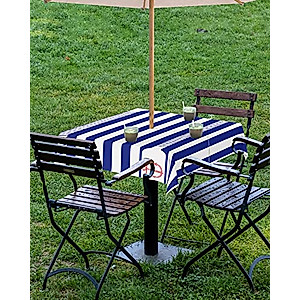 EZON-CH Outdoor Tablecloth with Umbrella Hole and Zipper 54"x54", Anchor Rope and Steering Wheel Blue Square Waterproof Table Cloth Table Covers for Dining, Garden, Courtyard, Patio, Camping, Picnic