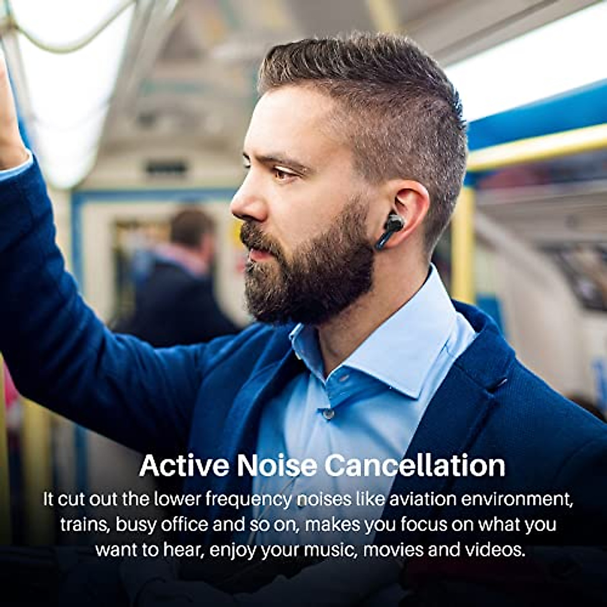 TOZO NC2 Hybrid Active Noise Cancelling Wireless Earbuds, in-Ear Detection Headphones, IPX6 Waterproof Bluetooth 5.2 Stereo Earphones, Immersive Sound Premium Deep Bass Headset, Black