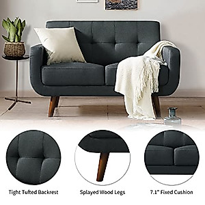 Husbedom 51(W) Loveseat Sofa, Small Couch for Small Living Room, Bedroom,Apartment, Dorm,Straight Arms, Wooden Legs, Easy Assembly, Dark Grey