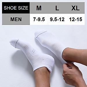 CelerSport 6 Pack Men's Running Ankle Socks with Cushion, Low Cut Athletic Sport Tab Socks, White, Shoe Size: 7-9