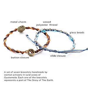 Wakami Earth Handmade Boho Bracelets Set of 7 | Braided Indie Bracelets for Women and Men | Beaded, Stackable, Handmade by Artisans, Waterproof Waxed Thread | EARTH