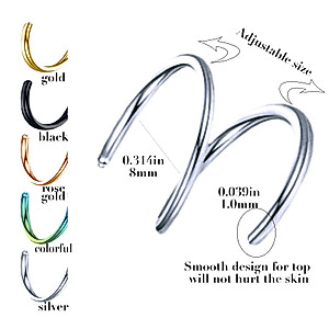 Jamboo Double Nose Ring Hoop Double Hoop Nose Ring for Single Piercing Surgical Steel Spiral Nose Ring Hoop 18G Double Nose Hoops for Women Men (3 Black Silver Rose Gold 18G)