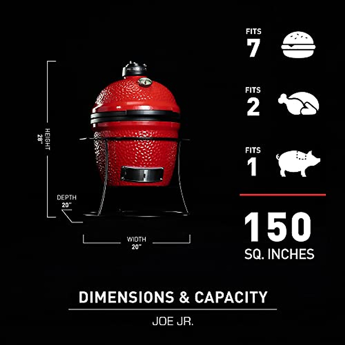 Kamado Joe KJ13RH Joe Jr. 13.5 inch Portable Charcoal Grill with Cast Iron Cart and Heat Deflectors, Blaze Red