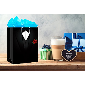 FLYAB Fathers Day Gift Bag with Handle 11.5" Large Fathers Day Gift Bag with Tissue Paper Groomsmen Tuxedo Wedding Gift Bags for Men Birthday Wedding Bridal Showert Bags Party Favor