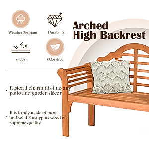 SPORFIT Classic Patio Loveseat Bench, Eucalyptus Wood, 4 FT, 2-Person, Foldable, Outdoor, Arched Back & Armrests, Natural Teak