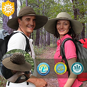 Wide Brim Sun Hats for Men Womens Waterproof UPF 50+ Boonie Bucket Hat UV Protection Packable Mens Beach Fishing Cap Hiking hat Grey