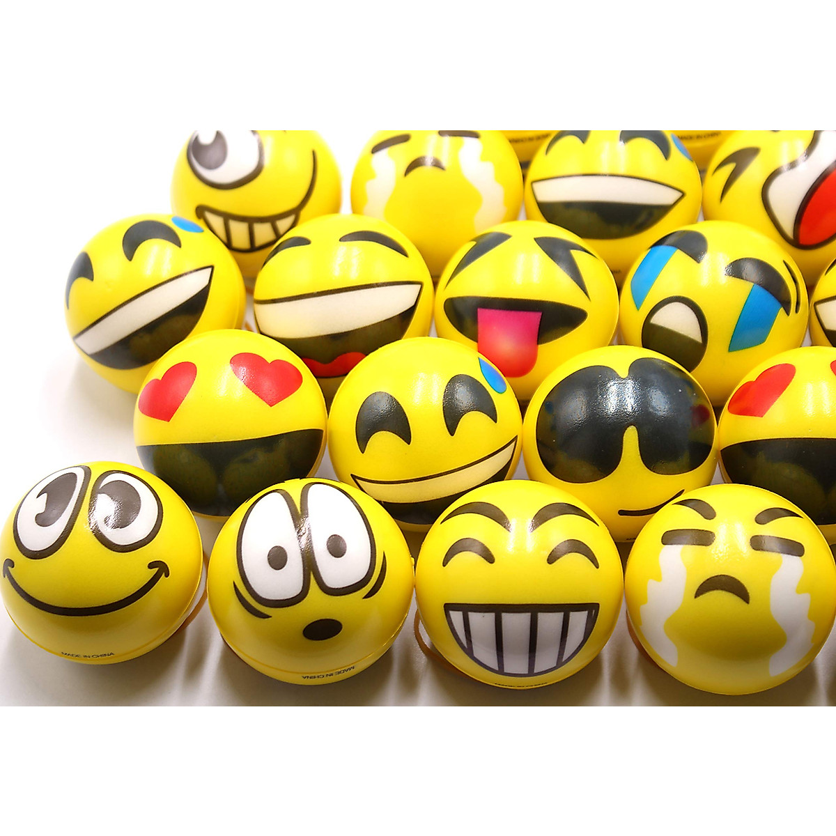 FIVOENDAR Set of 12 - Fun Face Stress Balls Cute Hand Wrist Stress Reliefs Squeeze Balls for Kids and Adults at School or Office Party Favors (Yellow Color Random Faces) (Latest)