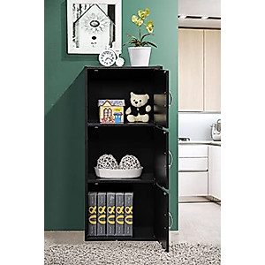 HODEDAH IMPORT 3-Shelf Bookcase Cabinet, Black