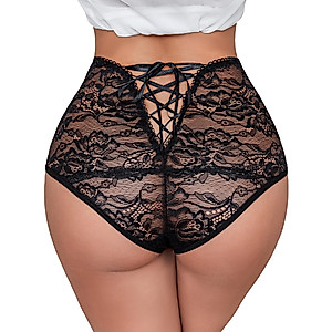 Avidlove Womens Underwear plus size High-Waisted Strappy Ladies panty lace panties Black