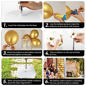 2 Sets Metallic Gold Balloon Column Stand Kit with 100 Balloons Adjustable Balloon Tower Stand with Bases for Floor Gold Confetti Balloons Column Kit for Birthday Wedding Anniversary Graduation Party