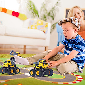 Construction Truck Toys for Boys, 4 Pack Pull Back Cars with Excavator, Mixer, Crane & Dump Trucks, Friction Powered Cars Pull and Go Toys, Kids Party Favors Gifts for Boys & Girls for Age 3+