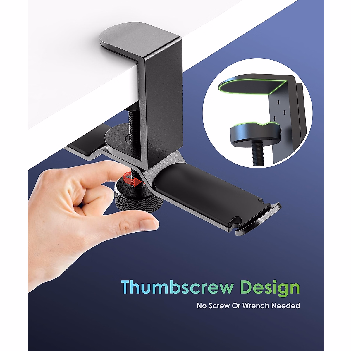 6amLifestyle Dual Rotatable Headphone Stand Hanger Under Desk Clamp Headset Holder Aluminum Load up to 11lb Headset Stand Hanger Compatible with Universal Headphones, Black 6A-13BK