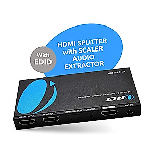 OREI 1x2 2.0 HDMI Splitter with Scaler Audio Extractor 2 Ports with Full Ultra HDCP 2.4K at 60Hz & 3D Supports EDID Control - UHDS-102A