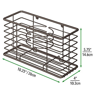 mDesign Steel Wall Mount Hair Dryer Storage Organizer - Hair Styling Tool Basket for Bathroom and Bedroom - Holds Hair Dryer, Flat Iron, Curling Wand, Hair Straightener - Linelle Collection - Bronze