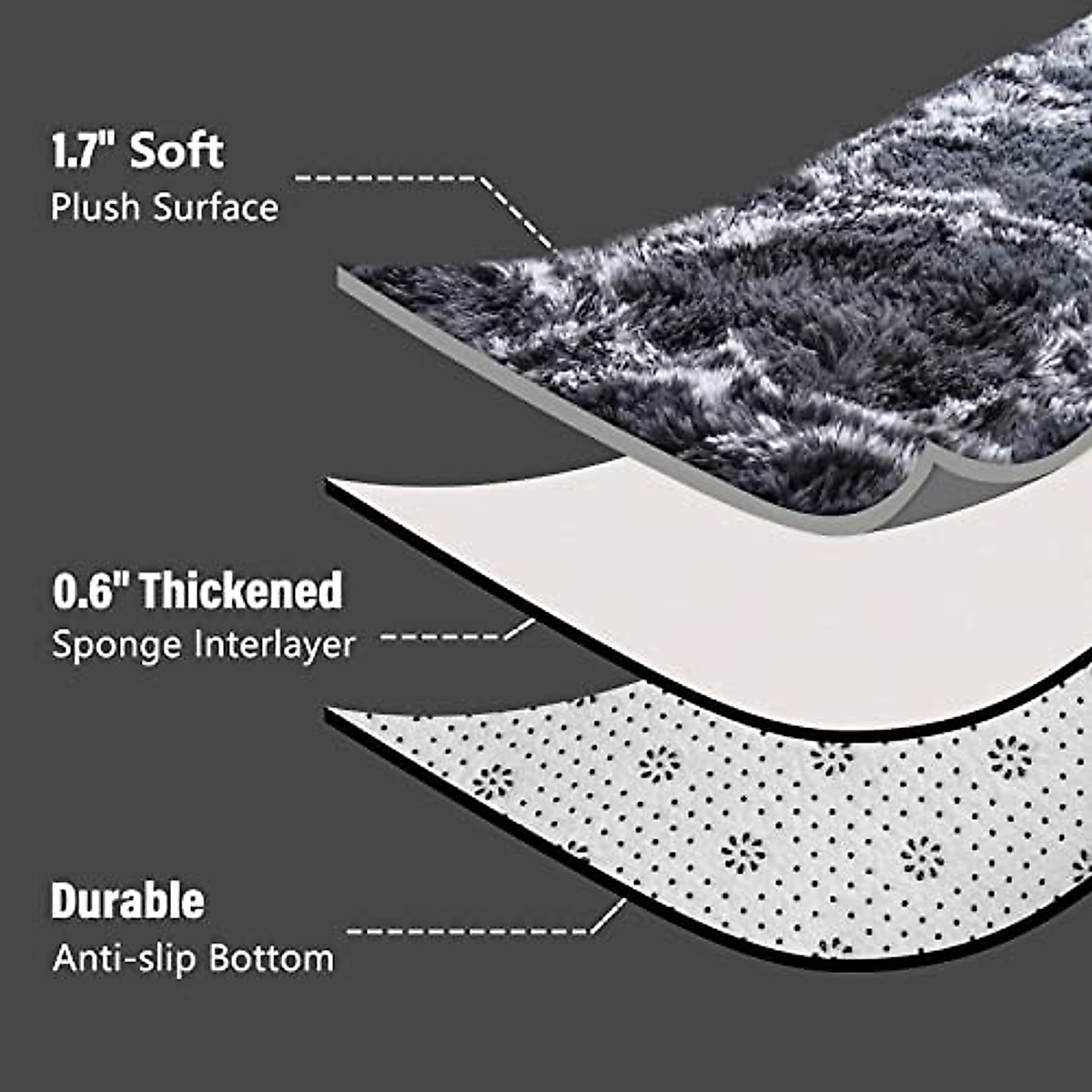 Unirea Shag Area Rug Modern Indoor Plush Fluffy Rugs, Super Soft and Fuzzy Carpet, Geometric Moroccan Rugs for Bedroom Living Room Girls Kids Nursery, 4x6 Feet Dark Grey/White