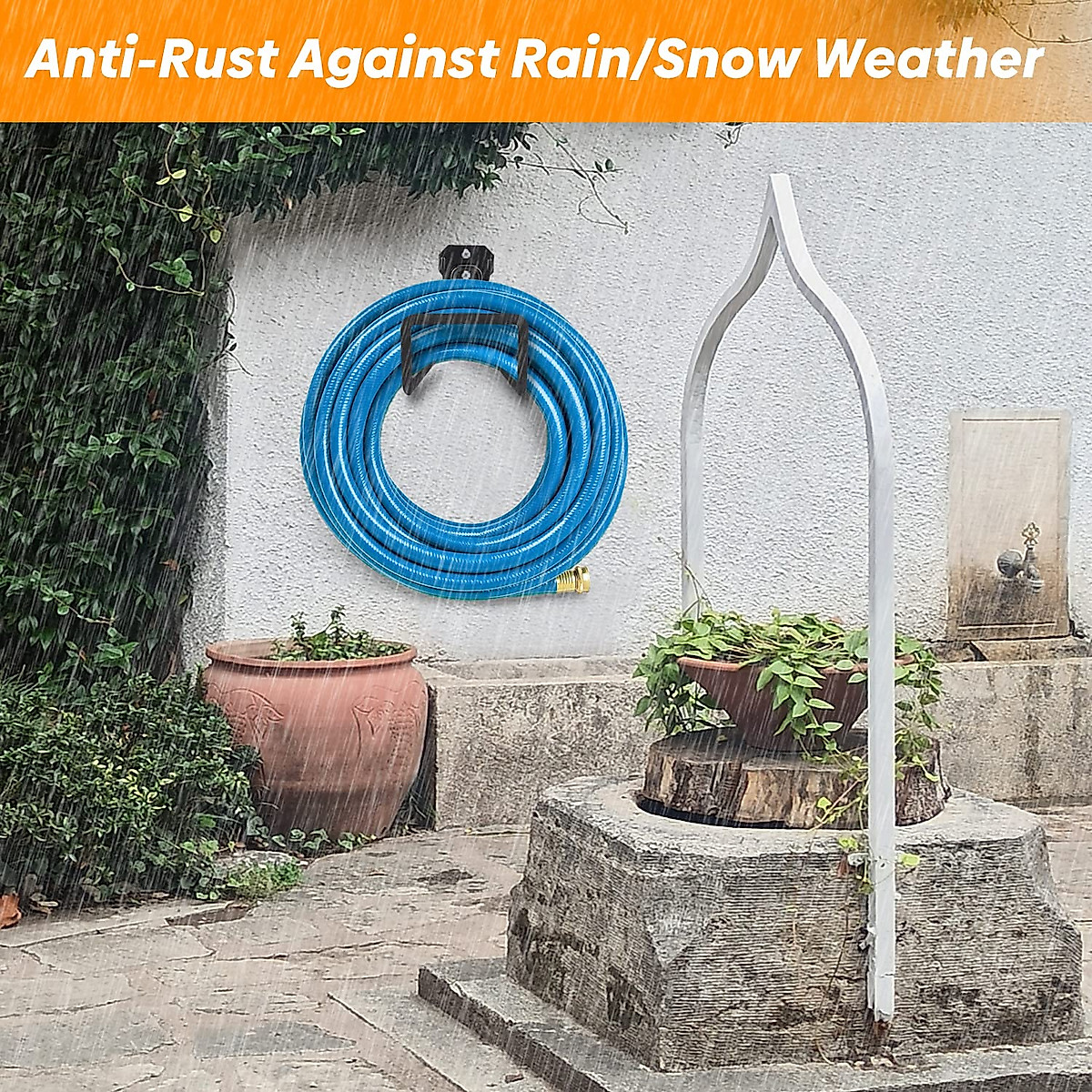 BoArt Metal Garden Hose Holder, Heavy Duty Metal Hose Hanger Wall Mount with 6 Screw, 6 Drywall Anchors, 5 Large Metal S Hook for Garden Hose, Hose Reel, Water Hose, Flexable Hose