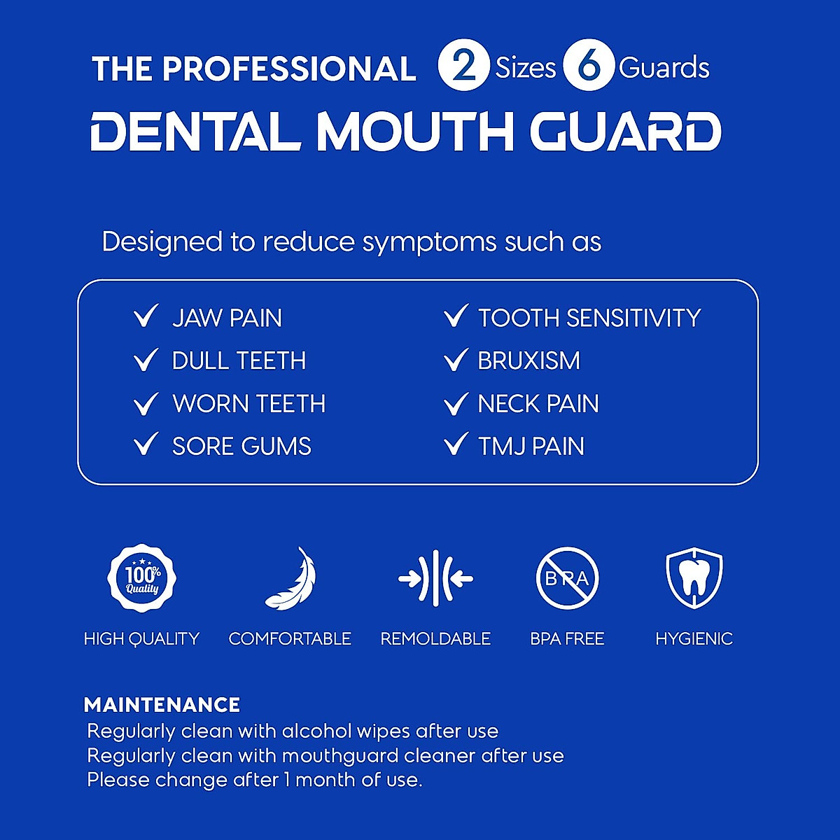 Mouth Guard for Grinding Teeth, Moldable Dental Guard, Professional Mouth Grinding Guard, Night Guard Comfortable Custom Mold for Clenching, Bruxism, Whitening Tray & Sports Guard (6Pack, 2 Sizes)
