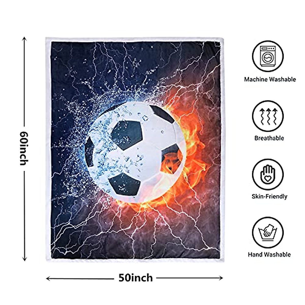 Sviuse Soccer Blanket Sports Ball Throw Blanket Blue Flame Teens' Soccer Fans Soft Cozy Football Blanket for Boys Men Sofa Travel Living Room Bedroom (50"X60", Soccer)