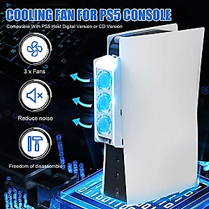 Cooling Fan for PS5 Accessories with 3 Cooling Fans, Luckit Upgraded Quiet Cooler Fan with USB Port and LED Light for Playstation 5 Console Digital