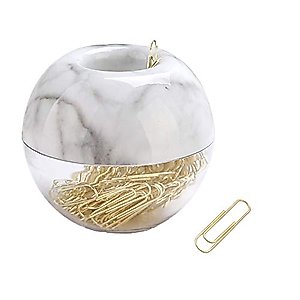 100pcs 28mm Gold Paper Clips Medium in White Marble Paper Clips Holder Dispenser Round Paperclips Storage Case for Office Desk Organizer Accessories (Marble)