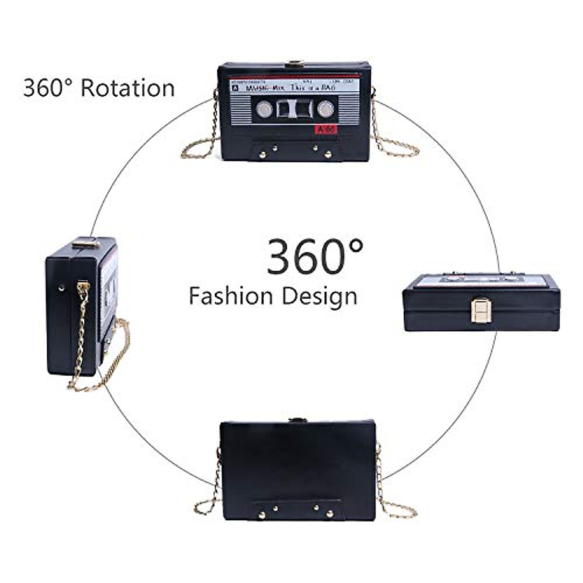 KUANG! Women Retro Tape Shaped Clutch Hundred Dollar Bill Box Shoulder Bag Elegant Evening Crossbody Handbag (A-Black)