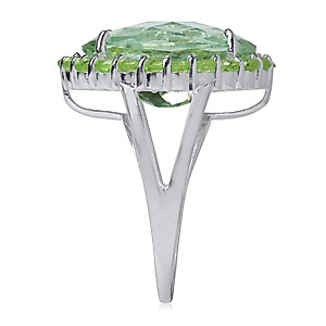 Silvershake Huge 10ct. 18X13mm Natural Green Amethyst and Peridot 925 Sterling Silver Cocktail Ring Size 7