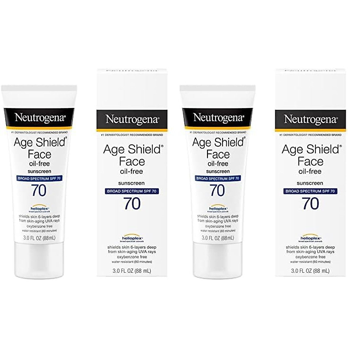 Neutrogena Age Shield Anti-Oxidant Face Lotion Sunscreen with Broad Spectrum SPF 70, Oil-Free & Non-Comedogenic Moisturizing Sunscreen to Prevent Signs of Aging, 3 fl. oz (Pack of 2)