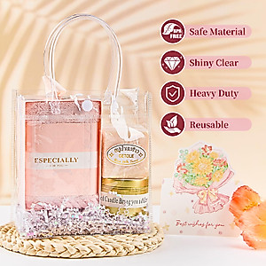 Jutieuo 16 Pack Clear Plastic Gift Bags with Handle, 6.3" x 5.9" x 2.76", Reusable Transparent PVC Gift Wrap Tote Bags with Ribbons for Wedding, Baby Shower, Birthday Party Favor Bags