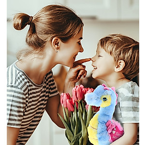 DolliBu Happy Mother's Day Super Soft Plush Blue Seahorse Doll Figure - Cute Stuffed Animal with Pink Heart Message for Best Mommy, Grandma, Wife, Daughter - 8.5" Inches