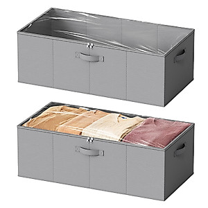 SpaceAid 2 Pack 10" High Under Bed Storage Containers, Large Underbed Storage Organizer Bins with Lids for Bedroom, Dorm, Clothes, Closet Organization, Bed Sheets and Blankets (Gray)